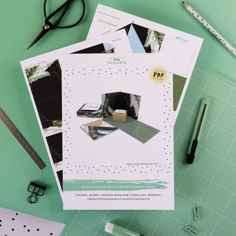 DIY Explosionsbox Vorlage mit verschiedenen Texten - mini-presents Blog